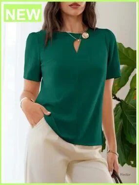Tops | Short Sleeve Vneck Blouse For Work Business Casual Office Top ...
